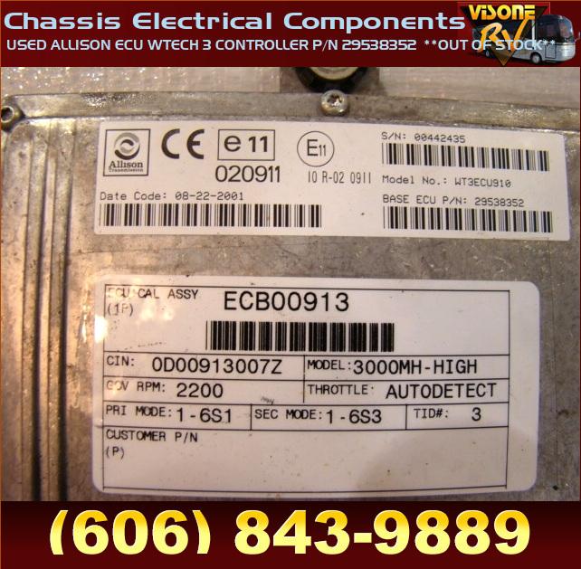 RV Chassis Parts USED ALLISON ECU WTECH 3 CONTROLLER P/N 29538352 **OUT ...